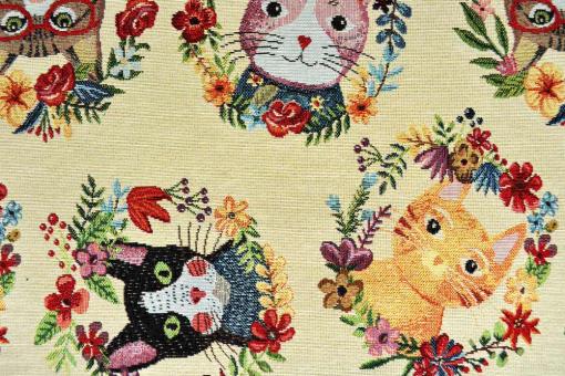 Gobelin - Cats and Flowers | Stoffe online kaufen stoffmeile.de